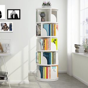 rotating bookshelf tower, 360 display 5 tier floor standing bookcase storage rack for kids&adults, corner bookshelf for small space, book shelf rotating bookcase for bedroom, living room, study