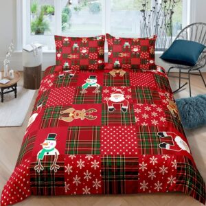 cloxks christmas bedding california king duvet cover sets, scot room decor 3 piece - super soft microfiber patterned comforter cover with zipper & ties, 2 pillowcases