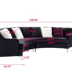 Eafurn 140.94" Symmetrical Curved Modular Sectional Sofa, 6 Seaters Oversized Semi Circular Couch with Metal Legs and Pillows, Modern Tufted Corner Sofa&Couch for Living Room Apartment Big Places