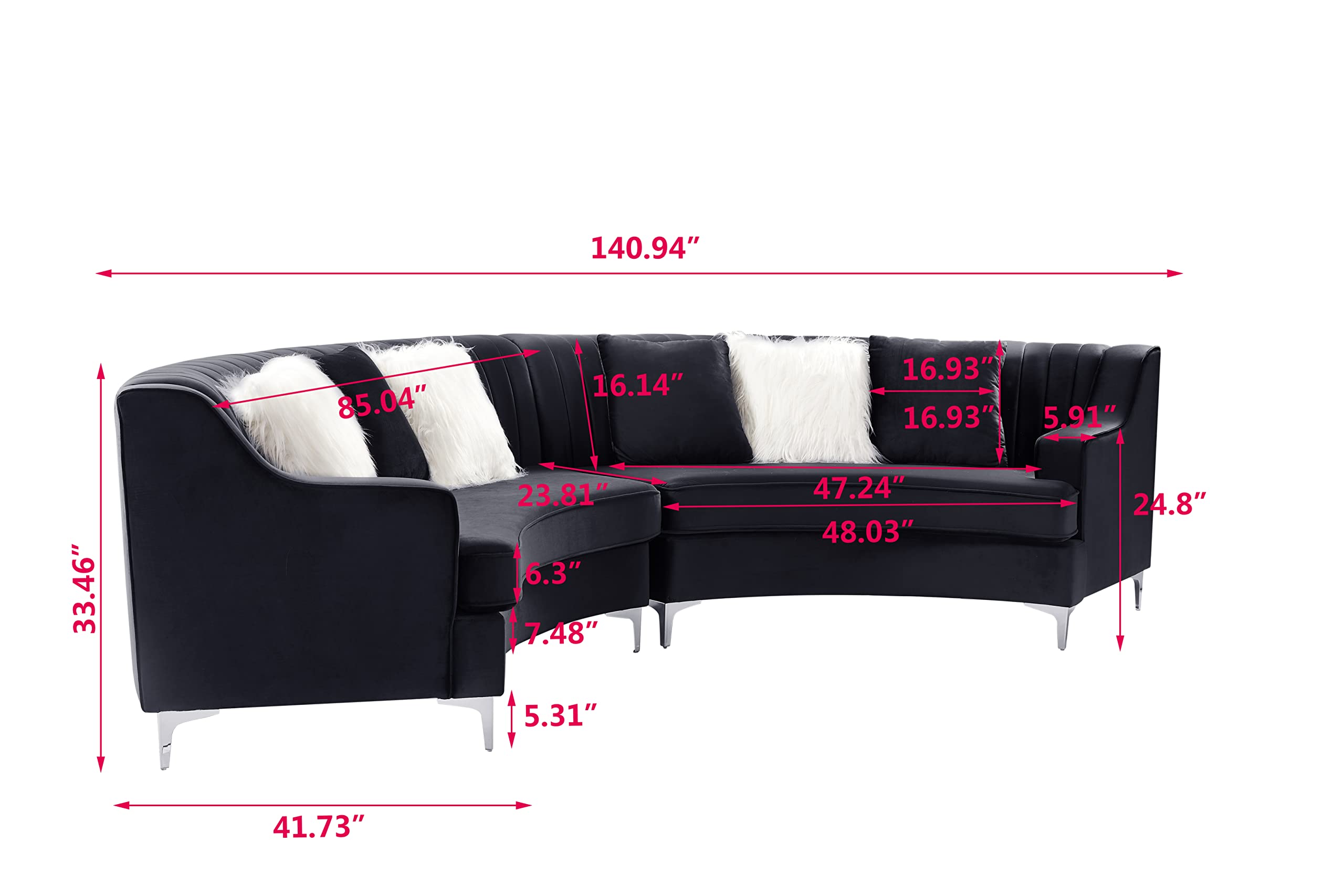 Eafurn 140.94" Symmetrical Curved Modular Sectional Sofa, 6 Seaters Oversized Semi Circular Couch with Metal Legs and Pillows, Modern Tufted Corner Sofa&Couch for Living Room Apartment Big Places