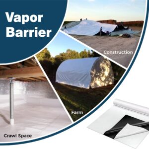 Spirecover Crawl Space Vapor Barrier, 10mil Film, 10'x100', Drop Cloth Vapor Barrier Covering for Crawl Space Encapsulation, Thick Plastic Sheeting, Black and White Panda Film (White/Black)