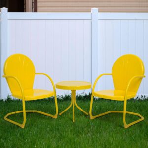 eongdn patio bistro set 3 piece outdoor, retro metal lawn chairs, 2 c-spring outdoor chairs and round side table, lemon yellow,(rics03)