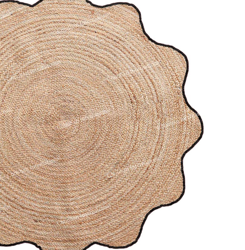 4x4, 5x5, 6x6,feet Natural Jute Scallop Round Rug, Floor Scalloped Edge Rug Braided Boho Eco Large Circular Handmade Area Rugs (D2)