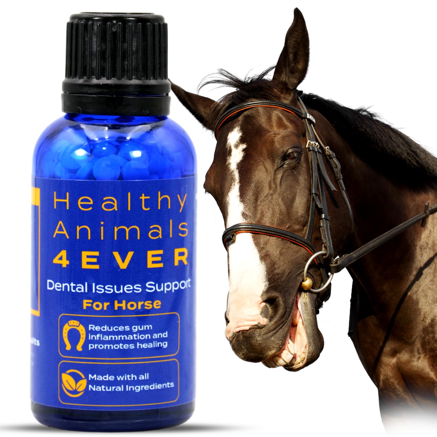 Healthy Animals 4Ever All-Natural Horse Dental Health Support - Maintains Strong, Healthy Teeth & Bones - Dental Supplements for Horses - Homeopathic & Highly Effective - 300 Tablets