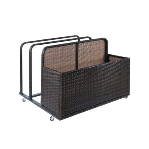 stmhom poolside float storage, outdoor storage, patio poolside float storage basket, storage box, pe rattan outdoor pool caddy with rolling wheels for floaties, patio, pool, movable, brown