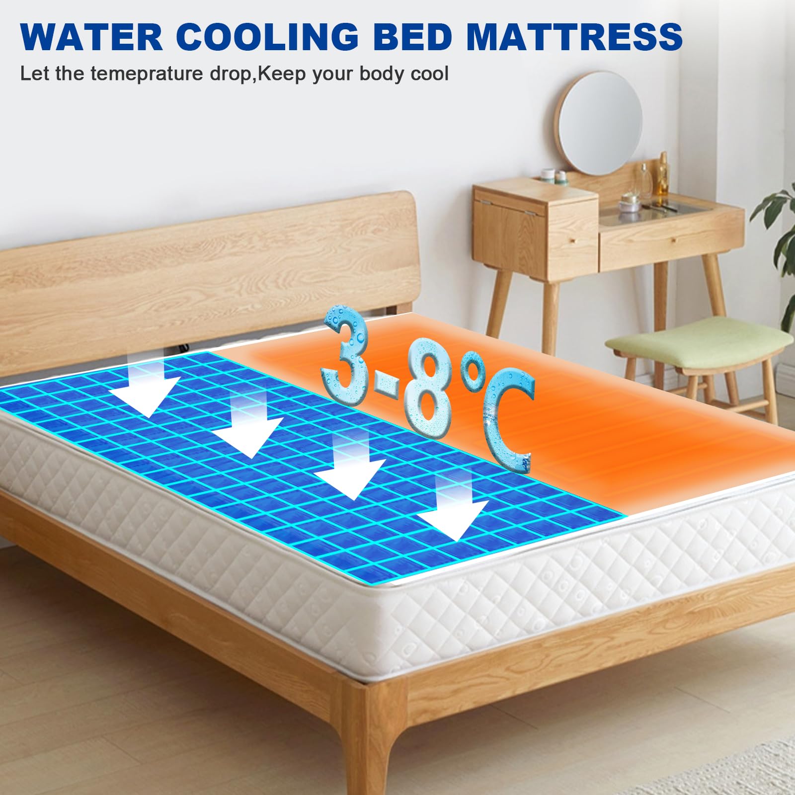 Tragaomx Bed Cooling System Water Cooling Mattress Pad 63”Lx27”W Bed Cooling Pad for Night Sweats&Hot Sleepers 5Years Warranty