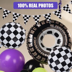 Truck Balloon Green Purple Black Silver Big Wheels Jeep Balloon Garland Halloween Balloon Arch Kit Race Car Checkered Flag For Monster Truck Party Supplies Kids 3th 4th Boy Birthday Party Decoration