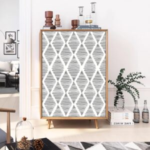 Yun-aeon 17.7" X 120" White and Black Stripe Peel and Stick Wallpaper Modern Diamond Contact Paper Geometric Removable Wallpaper Self Adhesive Wall Paper for Bedroom Drawers Cabinets Decor Vinyl