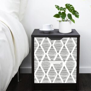 Yun-aeon 17.7" X 120" White and Black Stripe Peel and Stick Wallpaper Modern Diamond Contact Paper Geometric Removable Wallpaper Self Adhesive Wall Paper for Bedroom Drawers Cabinets Decor Vinyl