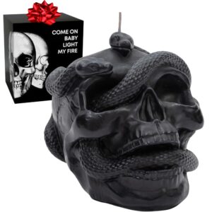 lidy big black skull candle 36hr burn - unique candles for gothic decor - emo goth black candles - skeleton candle for creepy decor & gifts