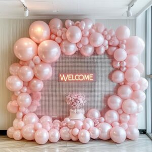 pearl pink balloons double stuffed light pink balloons thick latex macaron baby pink different sizes 18/12/5in pastel pink balloon arch kit for baby shower wedding birthday party decor