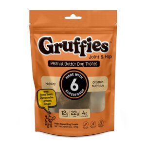 gruffies ease hip & joint chews for dogs, peanut butter flavor 6 oz (pack of 1) | organic dog supplements for all life stages | dog treats for joint mobility & pain relief | veterinarian approved