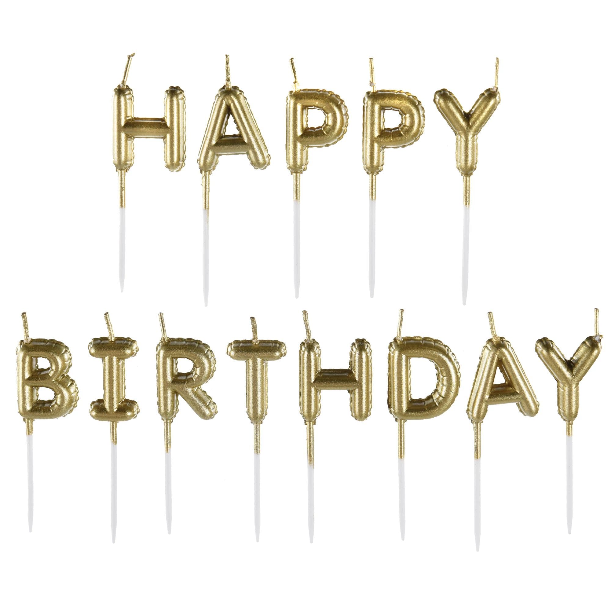 Happy Birthday Balloon Pick Candles - 2.25", 13 Pieces - Candle Set for Birthday Party Celebrations, Gold