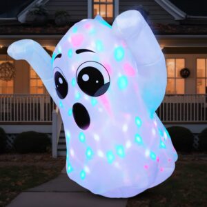 joiedomi 5 ft tall halloween inflatable ghost outdoor decoration, inflatable halloween ghost decor outdoor with rotating light, blow up ghost for halloween yard decorations, cute halloween decoration