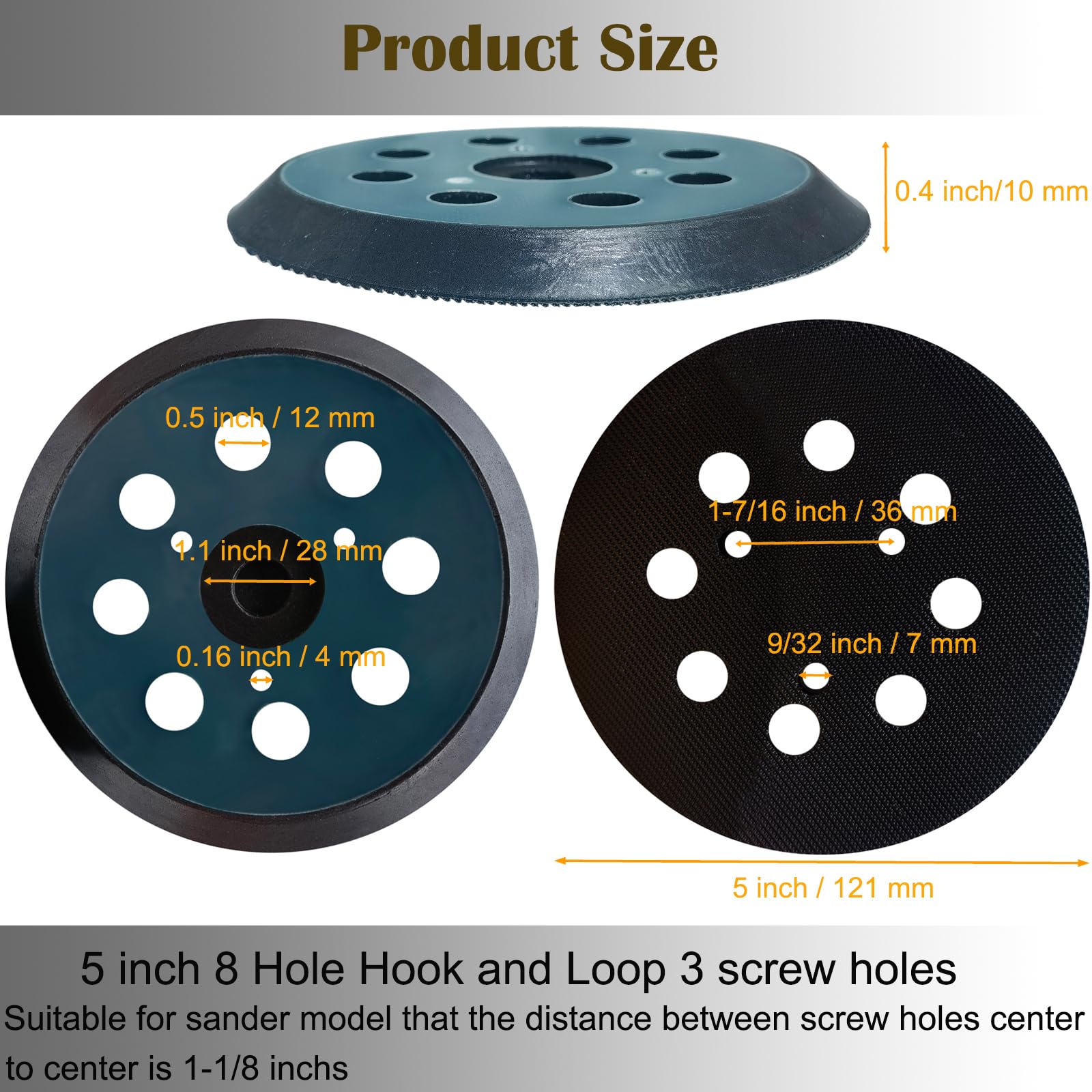 2 Pack 5 Inch 8 Hole Replacement Sander pad for Porter Cable 343, 343k, 390, 390K, 382, 343VSK Orbital Sander -5" Hook and Loop Sanding Pad for Woodworking or Automotive Sander