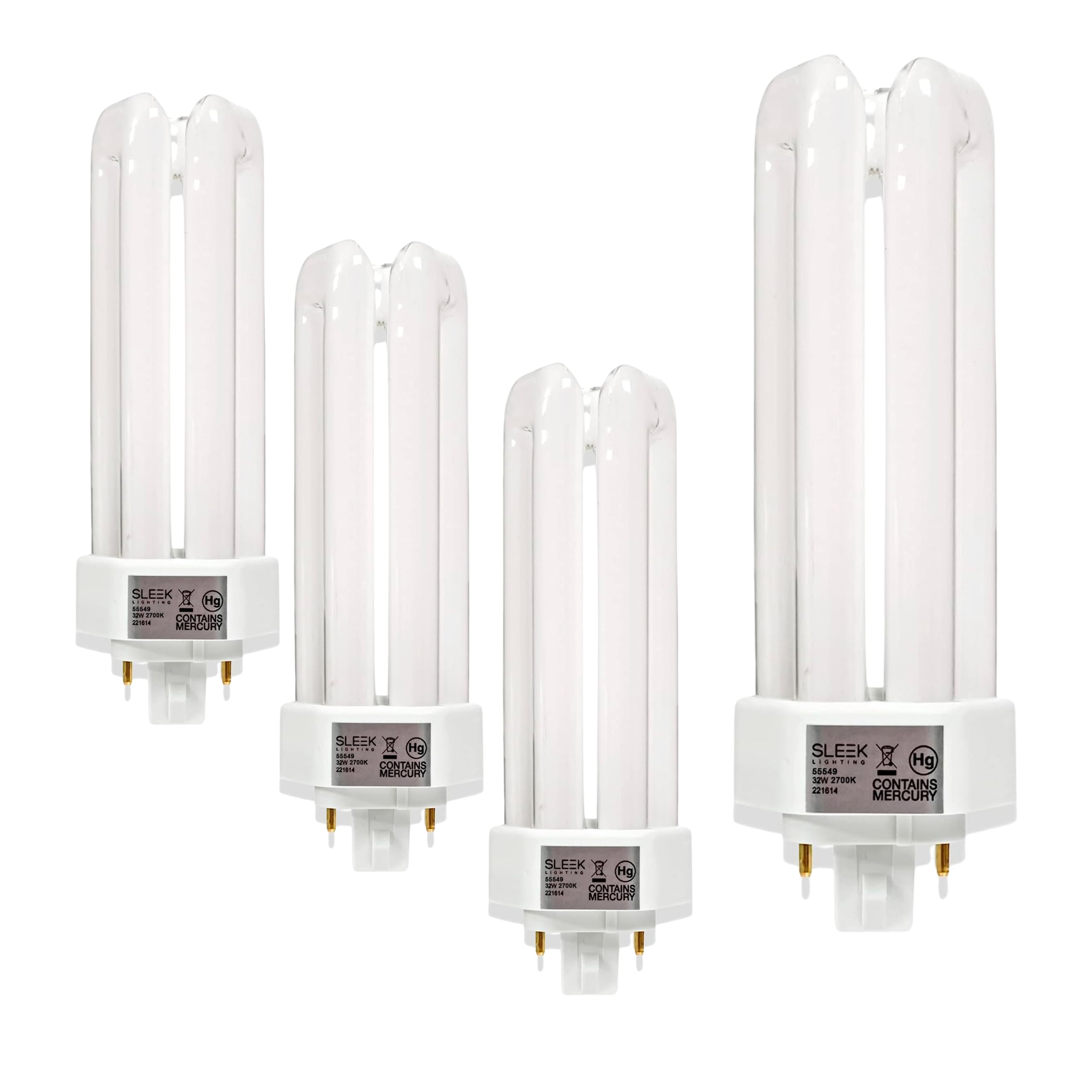 SLEEKLIGHTING 32 Watt T4 Tri Tube CFL 4 Pin GX24Q-3 Base Light Bulb 2700K 2030lm - Compact Fluorescent -Warm White Light 4pack