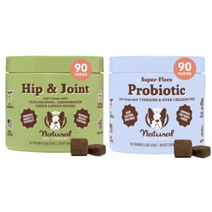 natural dog company hip & joint and probiotic chews for dogs bundle: glucosamine & probiotics - joint support and digestive health combo for dogs of all breeds and sizes