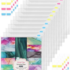 Anvin 12 Pcs Scrapbook Paper Storage Organizer for 12 x 12 Inch Paper with 60 Pcs Sticky Index Tabs Waterproof Individual Top Loading Files for Separating Scrapbook Paper, Vinyl Paper, Craft Paper