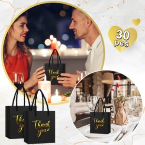 Honoson 30 Pcs Mini Gift Bag with Handle 4 x 2.75 x 4.5'' Small Thank You Paper Bag Foil Gift Bag Wedding Wrap Bag Halloween Birthday Christmas Thanksgiving Party Favor Bag(Black/Gold)