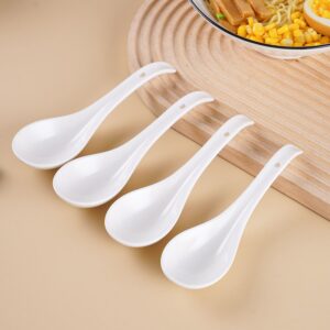 AXIAOLU Asian Soup Spoon,6.75 Inch Ceramic Ramen Spoon,White Chinese Soup Spoons,With Deep Oval Hook Design,for Dumpling,Pho,Noodles,Miso,Wonton,Set Of 4