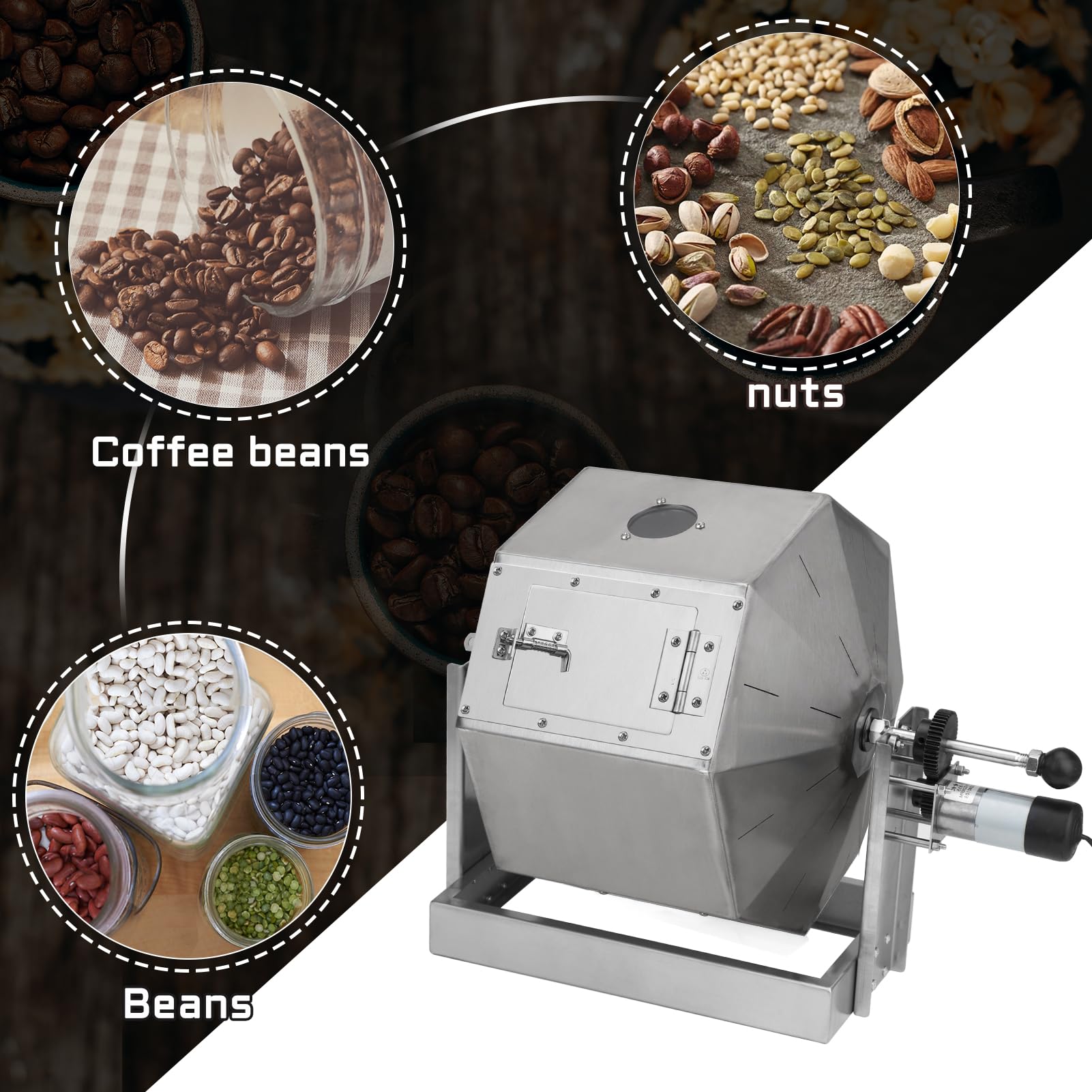 ICZW Coffee Bean Roaster 14.5L Coffee Bean Baker Gas Burner Drum Type Stainless Steel for Home and Commercial Use