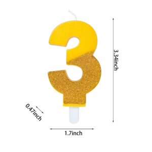 Yellow Number 3 Birthday Candles, Yellow Birthday Number Candles 3 Gold Cake Number Candles 3 Party Celebration