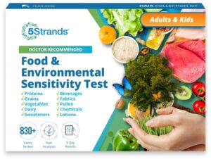 5strands food & environmental sensitivity test for adults & children, 855 items tested, kids intolerance testing kit, at-home hair analysis, results in 5 days