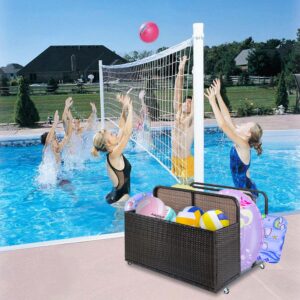 STMHOM Poolside Float Storage, Outdoor Storage, Patio Poolside Float Storage Basket, Storage Box, PE Rattan Outdoor Pool Caddy with Rolling Wheels for Floaties, Patio, Pool, Movable, Brown