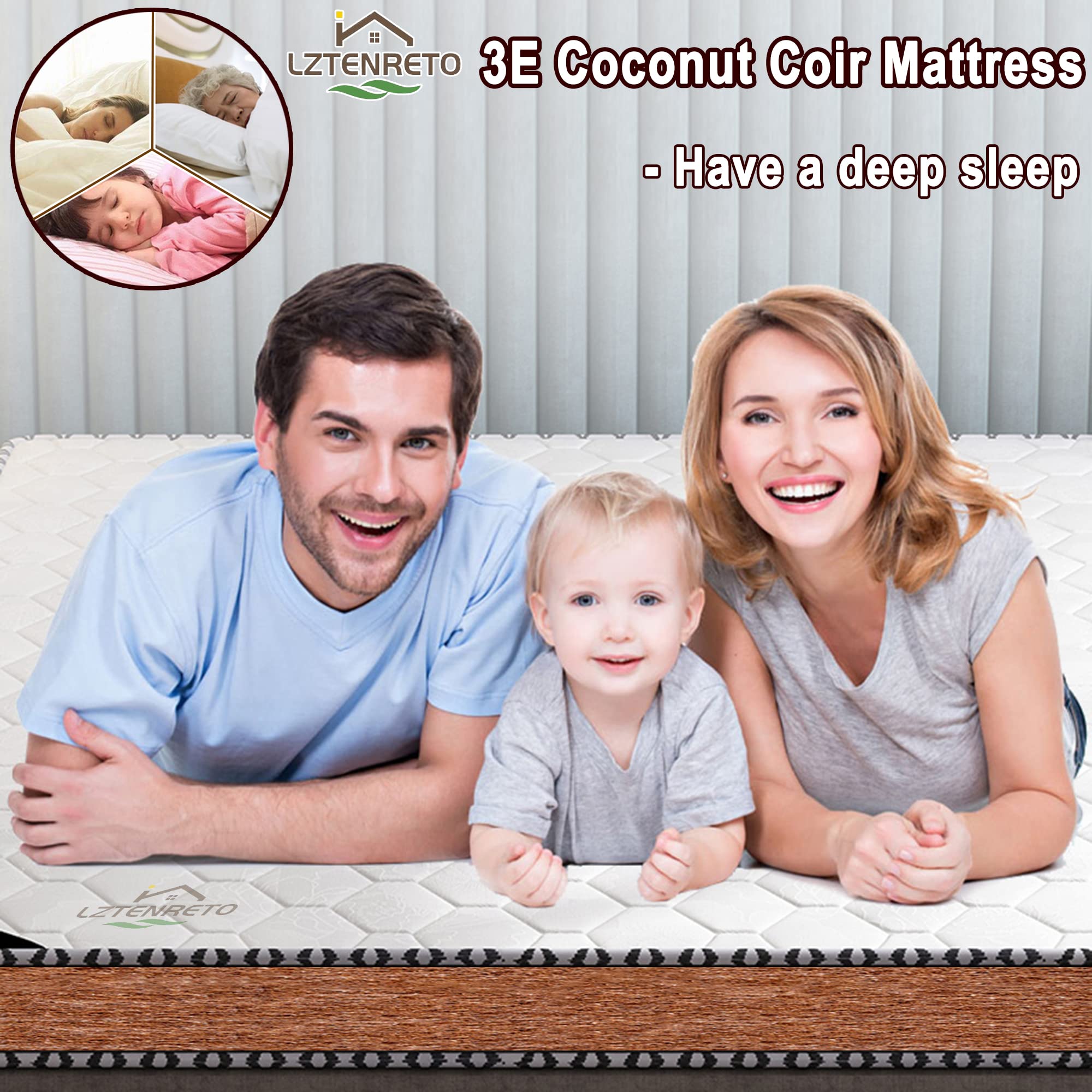 LZTENRETO Firm Coconut Palm Mattress Organic Coconut Coir Mattress Quiet Coir Mattress Pad Thick Coir Mattress 6cm 9cm 11cm Spine Friendly (White-B,Full 11cm)