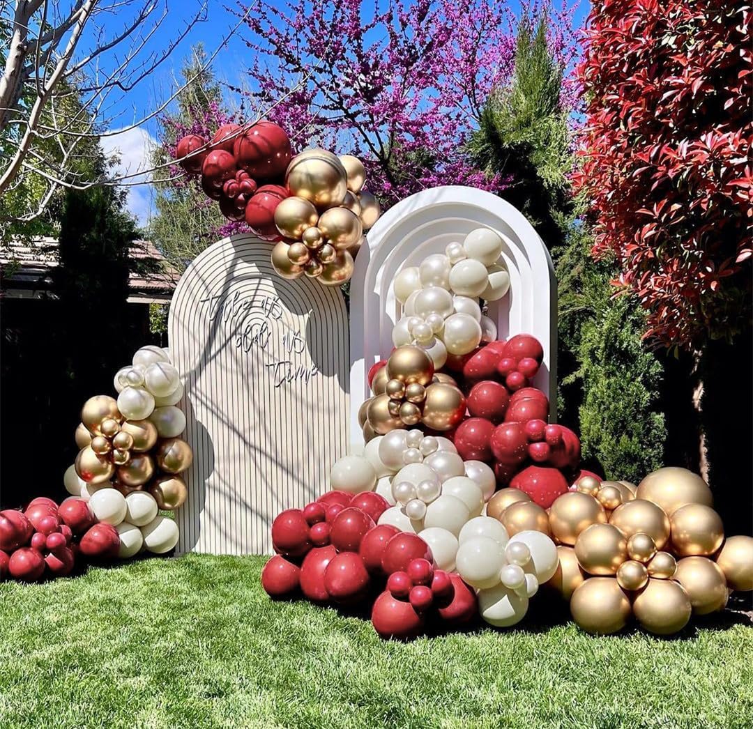 Burgundy Gold Balloons Garland Double Stuffed Wine Red Sand White Balloons Metallic Gold Latex Balloons Arch Kit for Bridal Wedding Christmas Anniversary Baby Shower Birthday Party Decorations