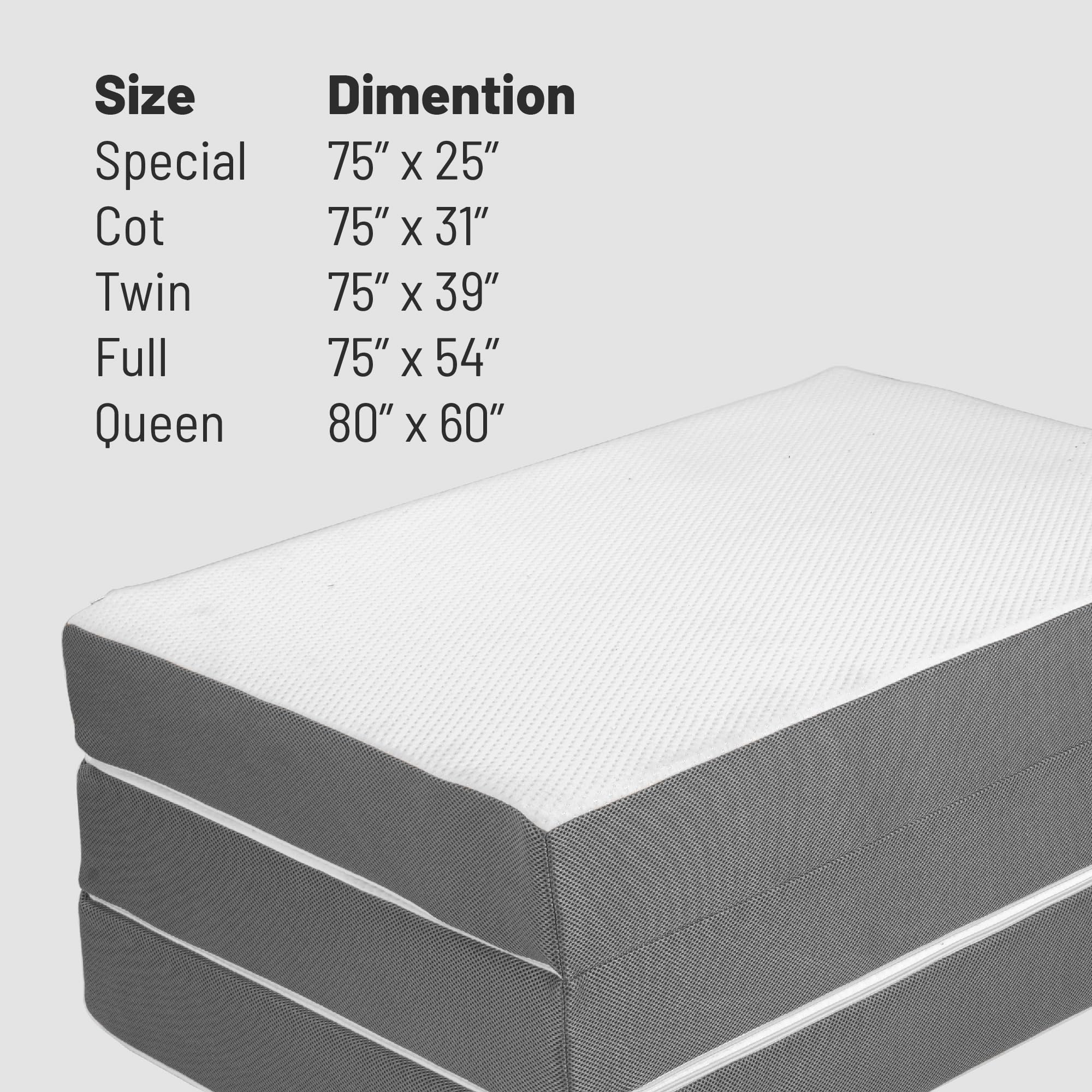 Nutan, 4-Inch Tri-Folding Gel Memory Foam Portable Floor Mattress | Breathable Mesh, Ultra Soft, Cot Pad, Removable and Washable Cover, Comfortable Support, Therapeutic Qualities, Full, White