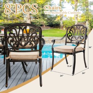 Attliahome 2-Pack Outdoor Cast Aluminum Dining Chairs Set - All-Weather Patio Chairs with Removable Cushions and Armrests and Backrests for Bistro, Restaurant, Garden, Backyard