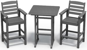 serwall balcony adirondack chairs and table 3 pieces set, adirondack bar height chairs set of 2 and bar table, outdoor bar stools set, gray