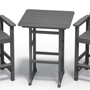 SERWALL Balcony Adirondack Chairs and Table 3 Pieces Set, Adirondack Bar Height Chairs Set of 2 and Bar Table, Outdoor Bar Stools Set, Gray