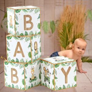 Safari Baby Boxes for Baby Shower Decorations - 4pcs Sage Green Woodland Animal Balloon Boxes ，Safari Baby Shower Decorations for Boy Jungle Birthday Party， Wild One Party Backdrop Decor Supplies