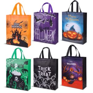 emzrivo 6pcs halloween trick or treat bags halloween large gift bag halloween tote bags with handles, halloween non-woven bags for trick or treat, halloween party supplies, 15×11.8×3.9”