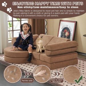 jela Kids Couch 14PCS Luxury, Floor Couch Floor Sofa Modular Furniture for Adults, Playhouse Play Set for Toddlers Babies, Modular Foam Play Couch, Modular Sectional Sofa (Coffee, 57"x28"x18")