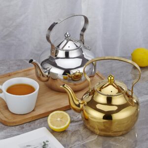 2000ml Gooseneck Teapot with Removable Infuser, 2.1qt Hot Water Kettle Boiling Water Pot, Stainless Steel Tea Kettle, Stovetop Safe Teapot Coffee Kettle for Coffee Blooming, Loose Tea, Gold