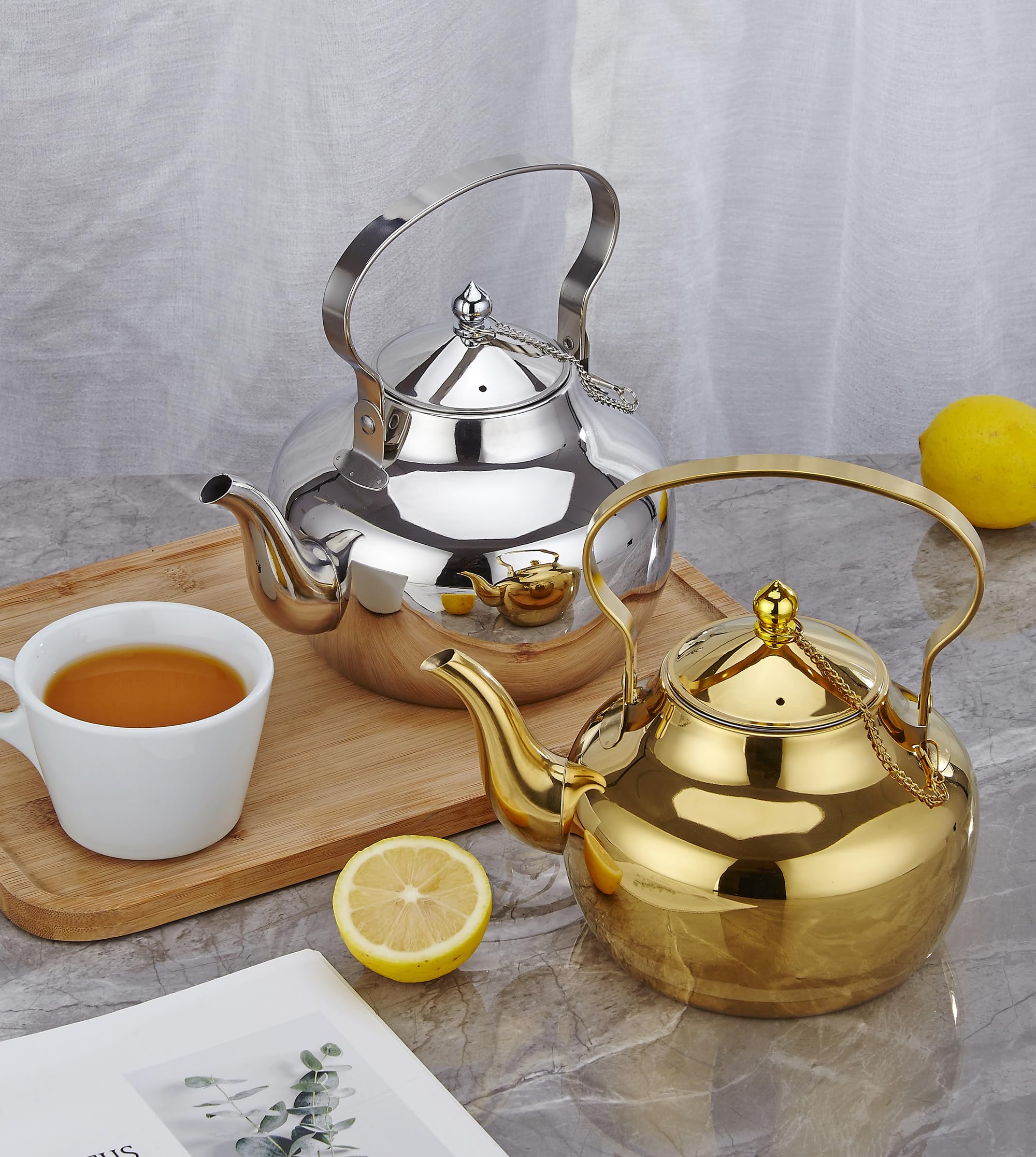 2000ml Gooseneck Teapot with Removable Infuser, 2.1qt Hot Water Kettle Boiling Water Pot, Stainless Steel Tea Kettle, Stovetop Safe Teapot Coffee Kettle for Coffee Blooming, Loose Tea, Gold