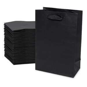 prime line packaging 6x3x9 50 pack mini black gift bags with handles small, party gift bags, kraft paper gift bags bulk for small business, boutique