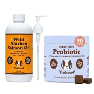 natural dog company wild alaskan salmon oil & probiotic chews for dogs bundle: salmon oil & probiotics - healthy skin and coat and digestive health combo for dogs of all breeds and sizes