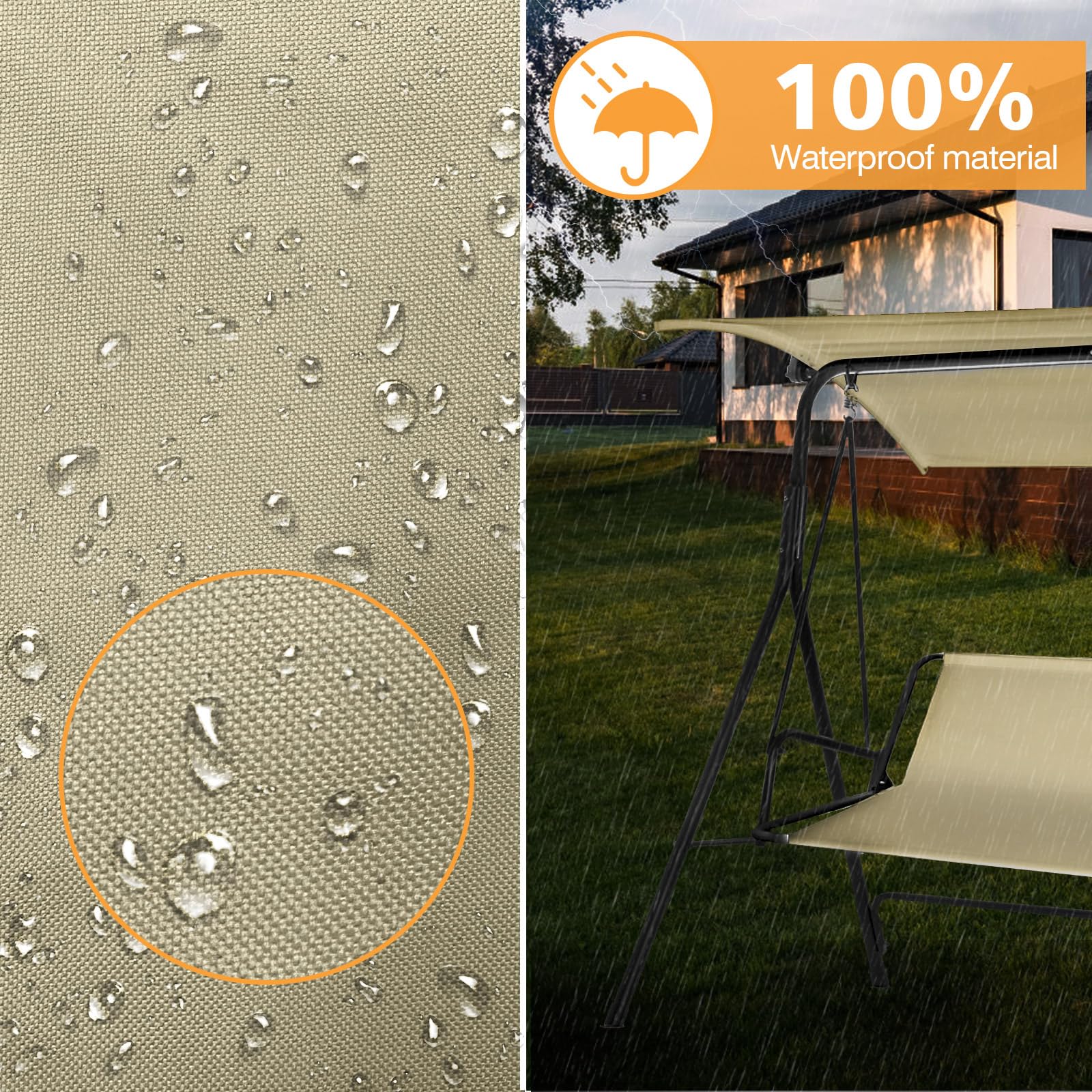 Outdoor Swing Replacement Seat Fabric,600D Thickened Oxford Waterproof Sunscreen Porch Swing Cushions for Patio Furniture Garden Bench,Beige, 57.7X 19.5 x 19.5 in