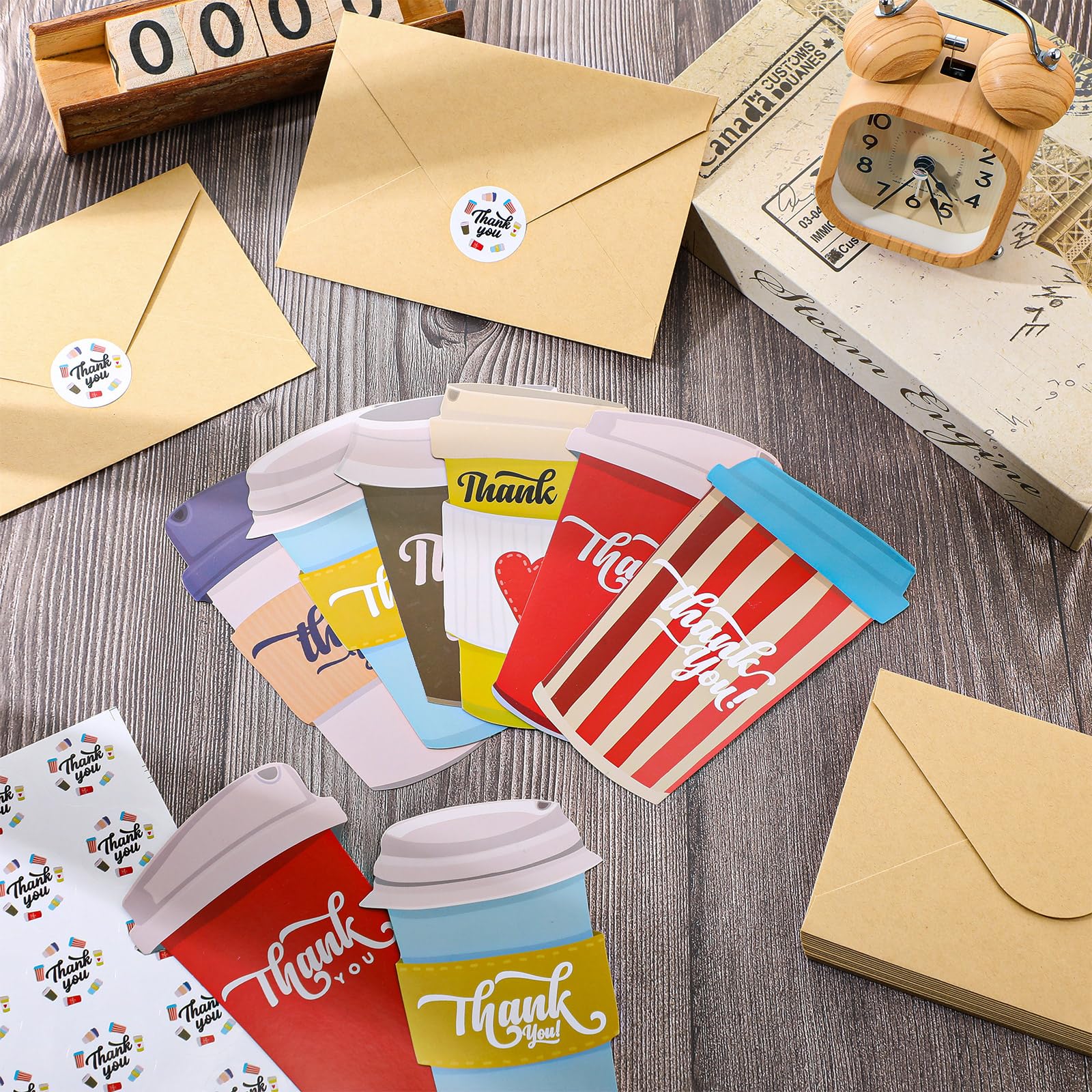 Tenceur 72 Set Employee Appreciation Gifts Including 72 Coffee Cup Thank You Cards Funny Blank Coffee Greeting Cards with 72 Envelopes 72 Stickers Small Business Appreciation Card for Party Office