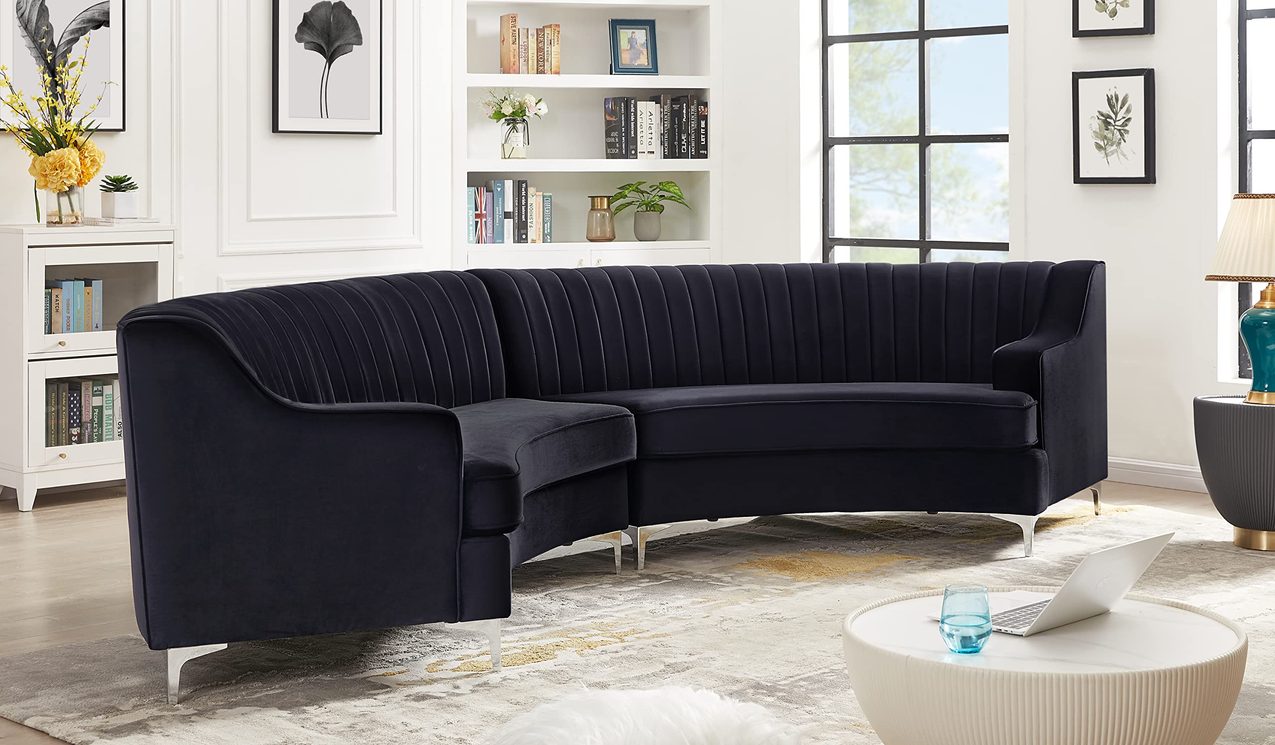 Eafurn 140.94" Symmetrical Curved Modular Sectional Sofa, 6 Seaters Oversized Semi Circular Couch with Metal Legs and Pillows, Modern Tufted Corner Sofa&Couch for Living Room Apartment Big Places