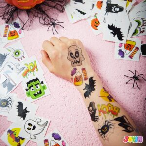 JOYIN 144 PCS Halloween Temporary Tattoos for Kids, 12 Designs Bulk Fake Tattoos Stickers for Halloween Party Favors Decorations, Supplies Trick or Treat Game Gifts Goodie Bags, Class Game Prizes