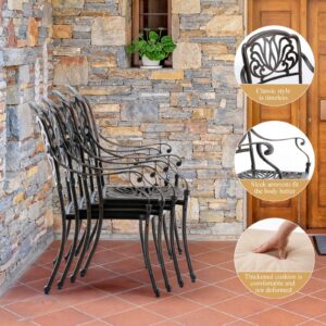 Attliahome 2-Pack Outdoor Cast Aluminum Dining Chairs Set - All-Weather Patio Chairs with Removable Cushions and Armrests and Backrests for Bistro, Restaurant, Garden, Backyard