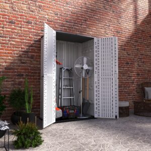 ADDOK Vertical Outdoor Storage Cabinet,HDEP Storage Shed Weather Resistance,Outdoor Storage for Long-Handle Tool,Lawnmower, Garden Accessories,Patio/Balcony 52 Cu.ft(White)