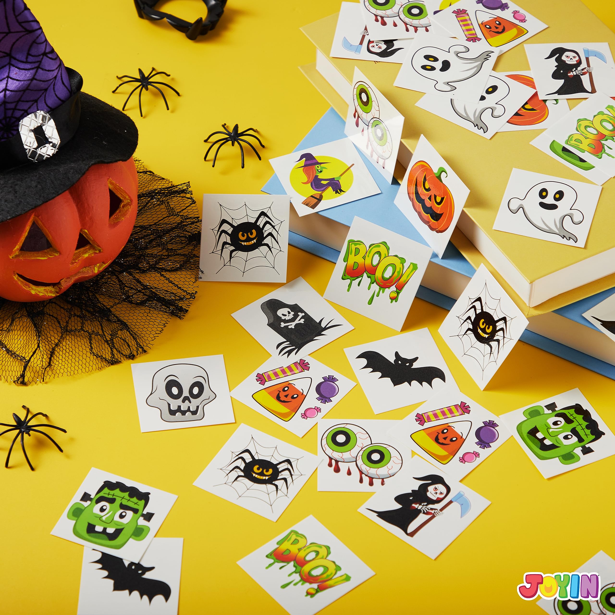 JOYIN 144 PCS Halloween Temporary Tattoos for Kids, 12 Designs Bulk Fake Tattoos Stickers for Halloween Party Favors Decorations, Supplies Trick or Treat Game Gifts Goodie Bags, Class Game Prizes