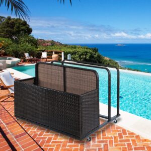 STMHOM Poolside Float Storage, Outdoor Storage, Patio Poolside Float Storage Basket, Storage Box, PE Rattan Outdoor Pool Caddy with Rolling Wheels for Floaties, Patio, Pool, Movable, Brown