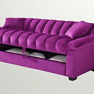 Legend Vansen Velvet Storage Convertible Sofa Bed Sleeper Couch Sofabed, Violet